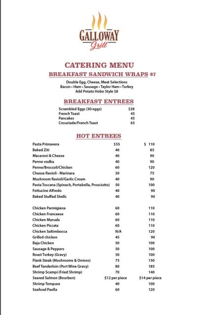 Our Menus – Galloway Grill